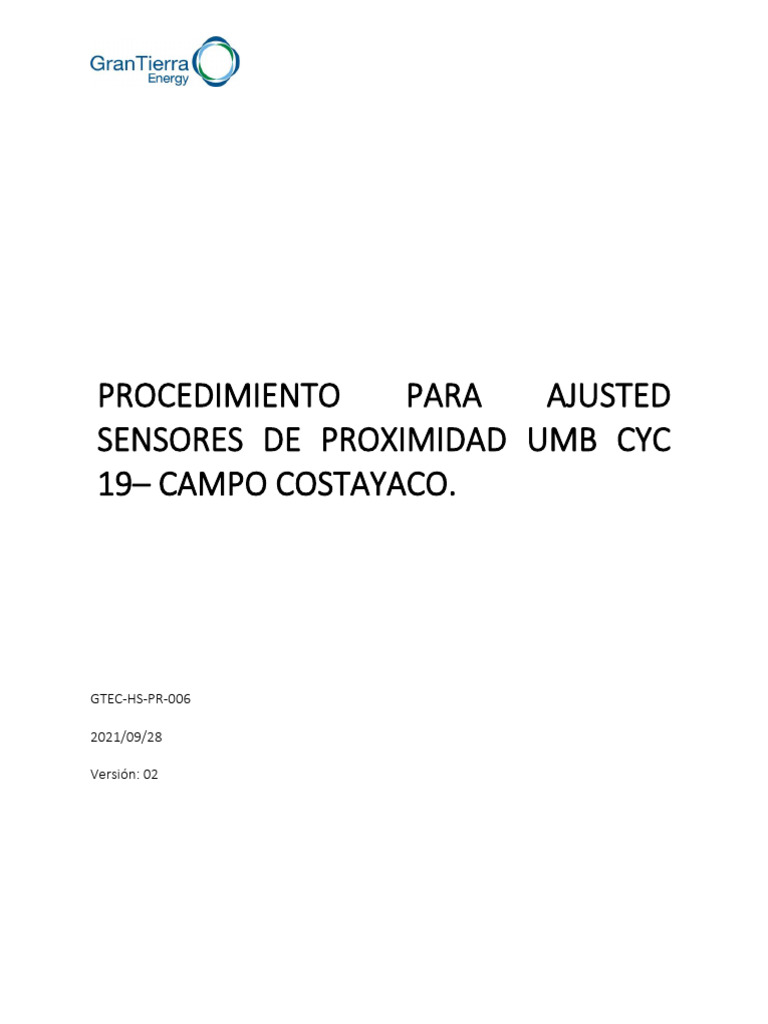 Procedimiento para Mantenimiento Sensor de Proximidad Ubm Cyc 19 | PDF | Precipitación