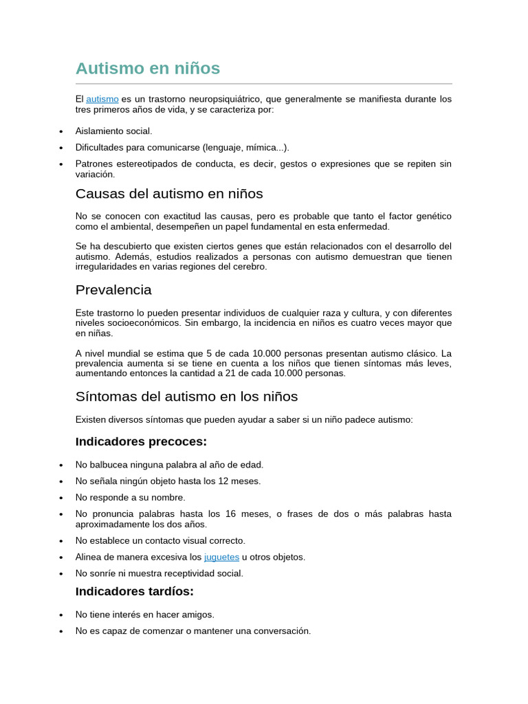 Autismo en niños: síntomas y tratamiento | PDF | Autismo | Salud mental