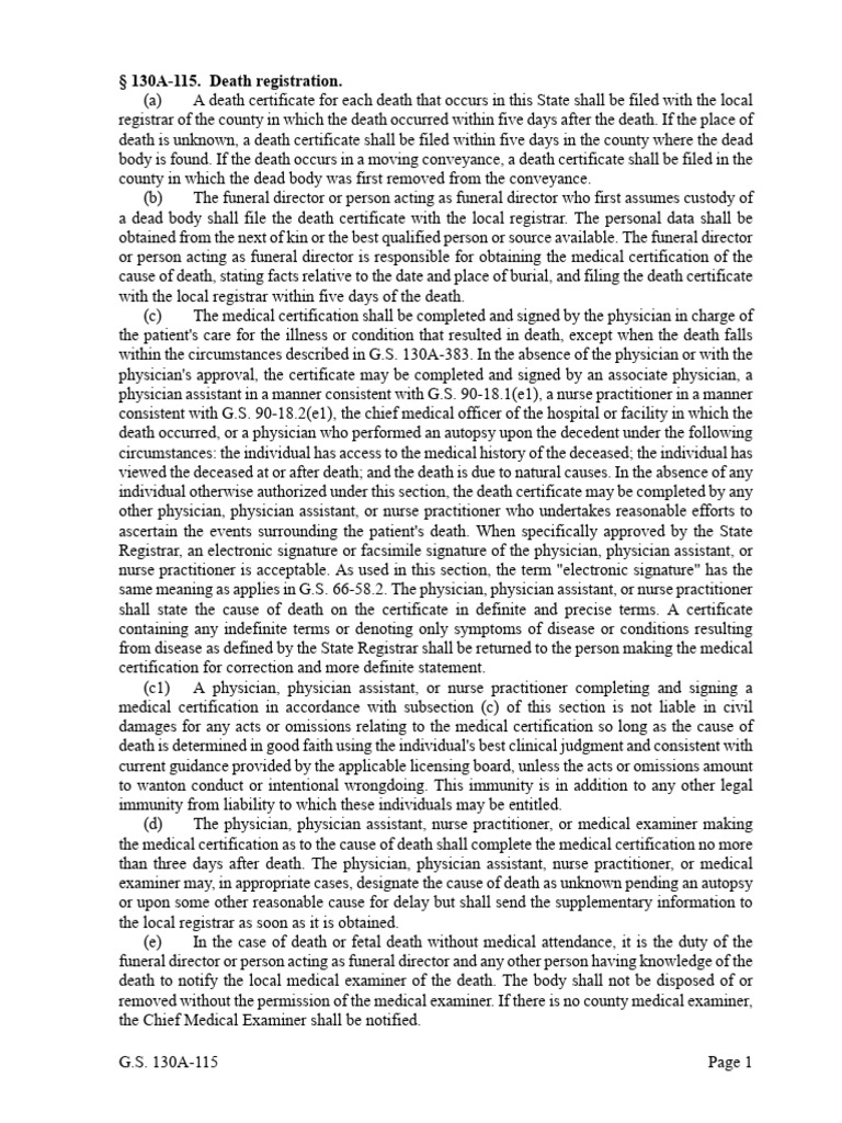 North Carolina Death Registration Process | PDF | Physician | Death