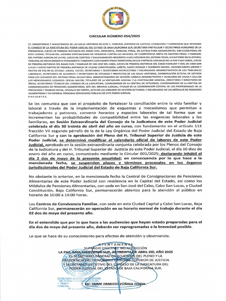 Circular 054-2025 Día Inhábil 02 de Mayo | PDF