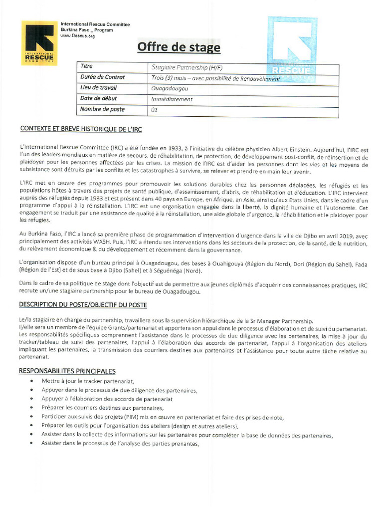Offre de Stage Partnership | PDF