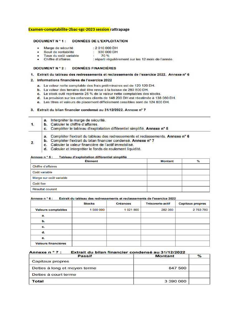 Exercices analyse comptable et financiere 2 | PDF
