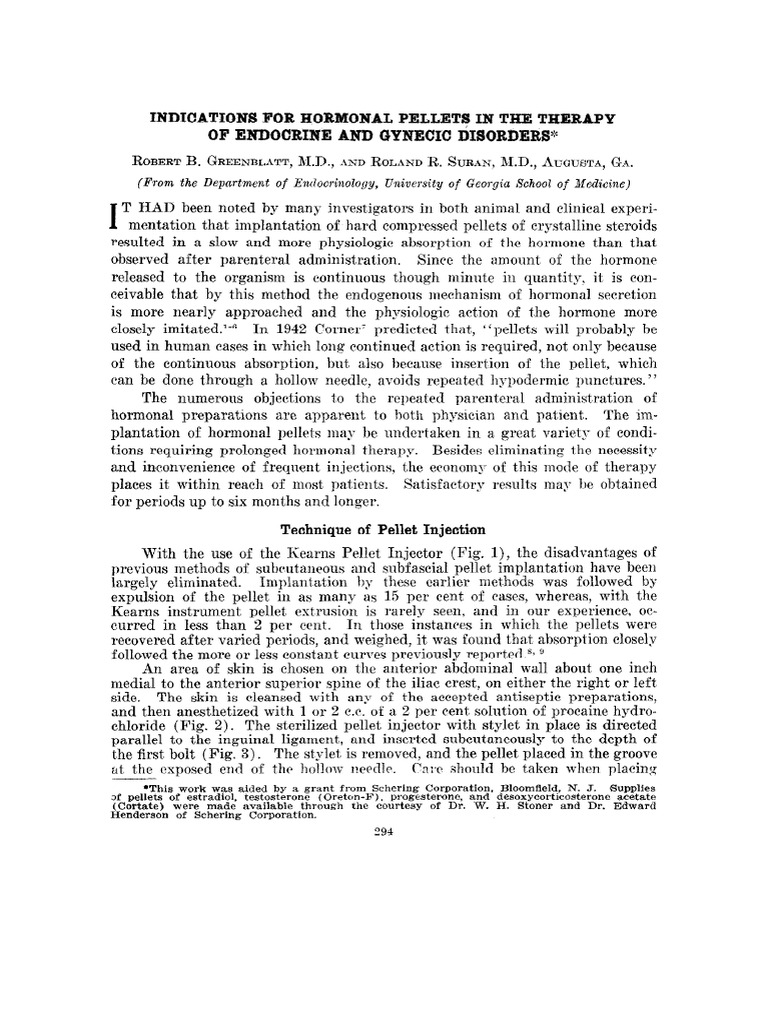 Hormonal Pellet Therapy for Gynecic Disorders | PDF | Menopause | Estrogen