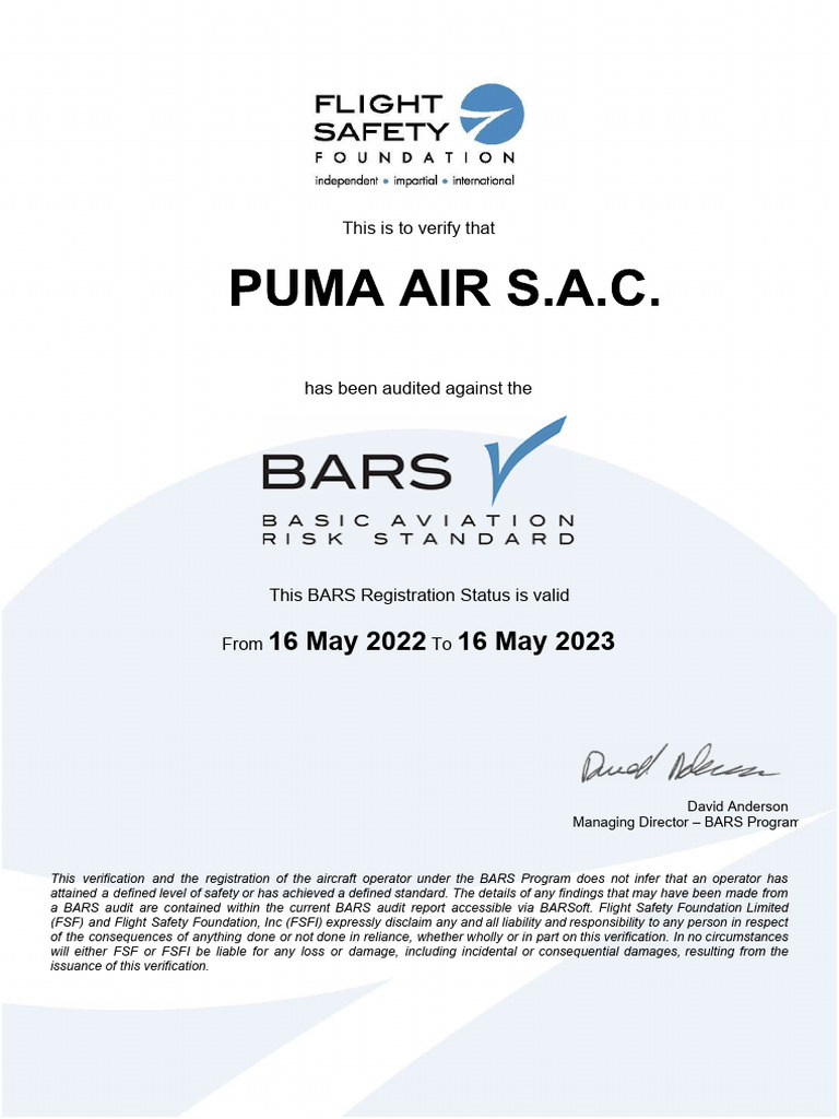 PUMA AIR BARS Basic Aviation Risk Standard 1661813769 | PDF