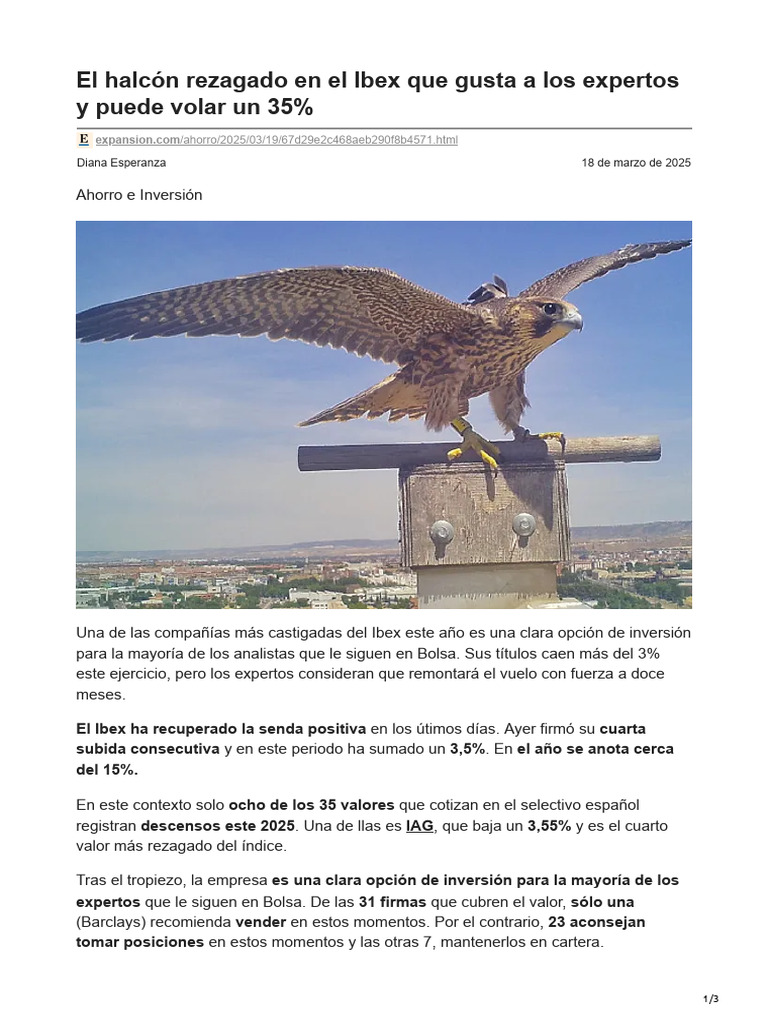 El Halcón Rezagado en El Ibex Que Gusta A Los Expertos y Puede Volar Un 35 | PDF | Inversiones ...