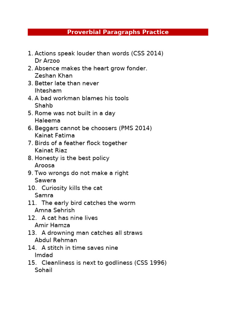 Proverbial Paragraphs Practice | PDF