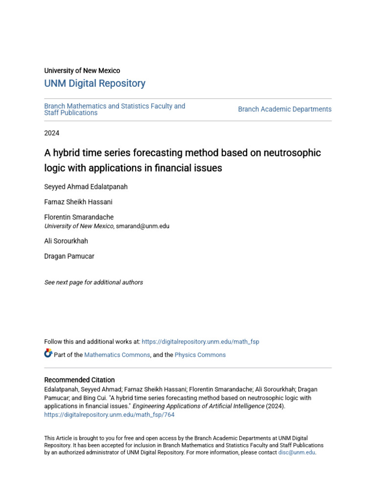 A Hybrid Time Series Forecasting Method Based On Neutrosophic Log | PDF | Fuzzy Logic | Forecasting