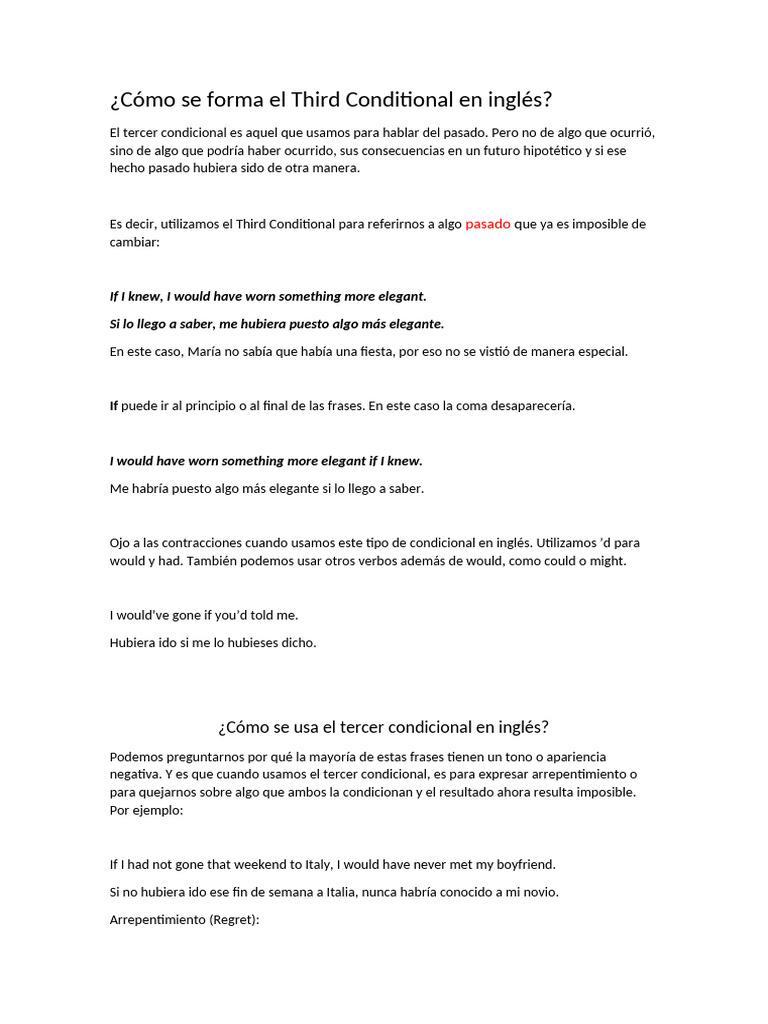 Tercer Condicional en Inglés: Guía Completa | PDF