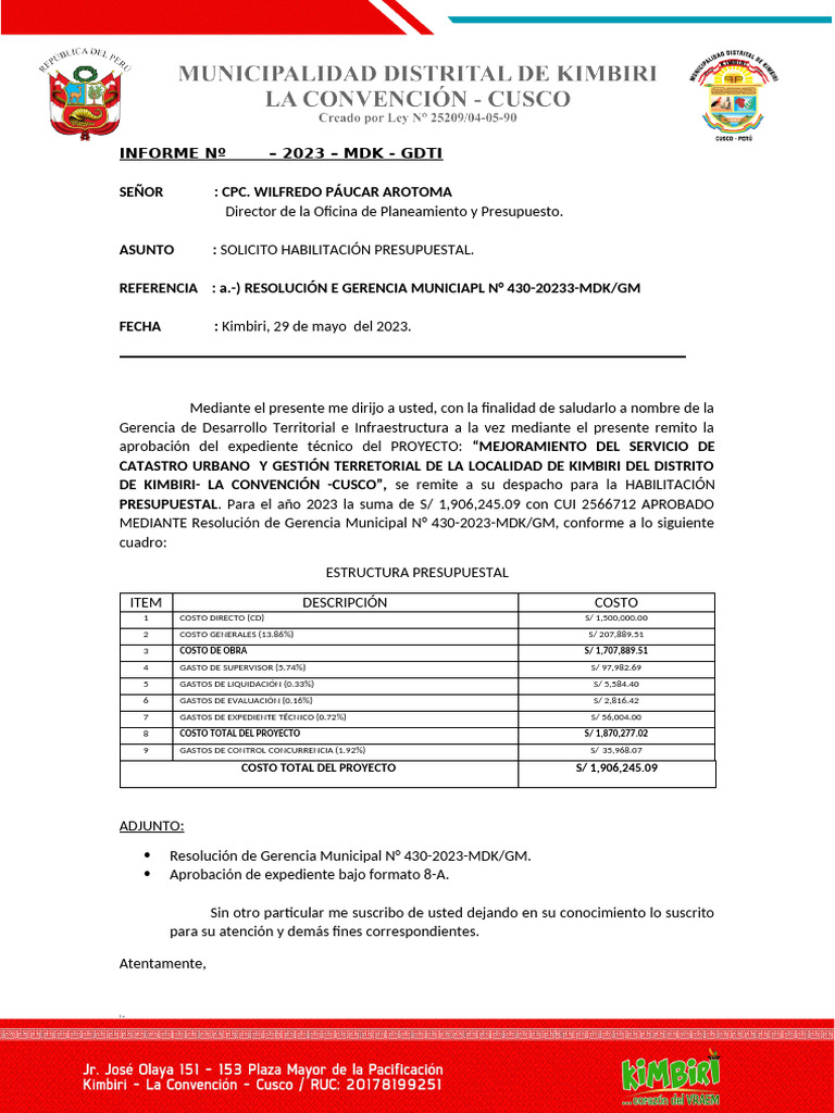 Carta MDK Disponibilidad | PDF