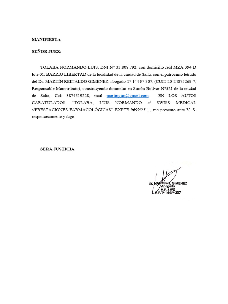 Apelación en Caso Tolaba vs. Swiss Medical | PDF