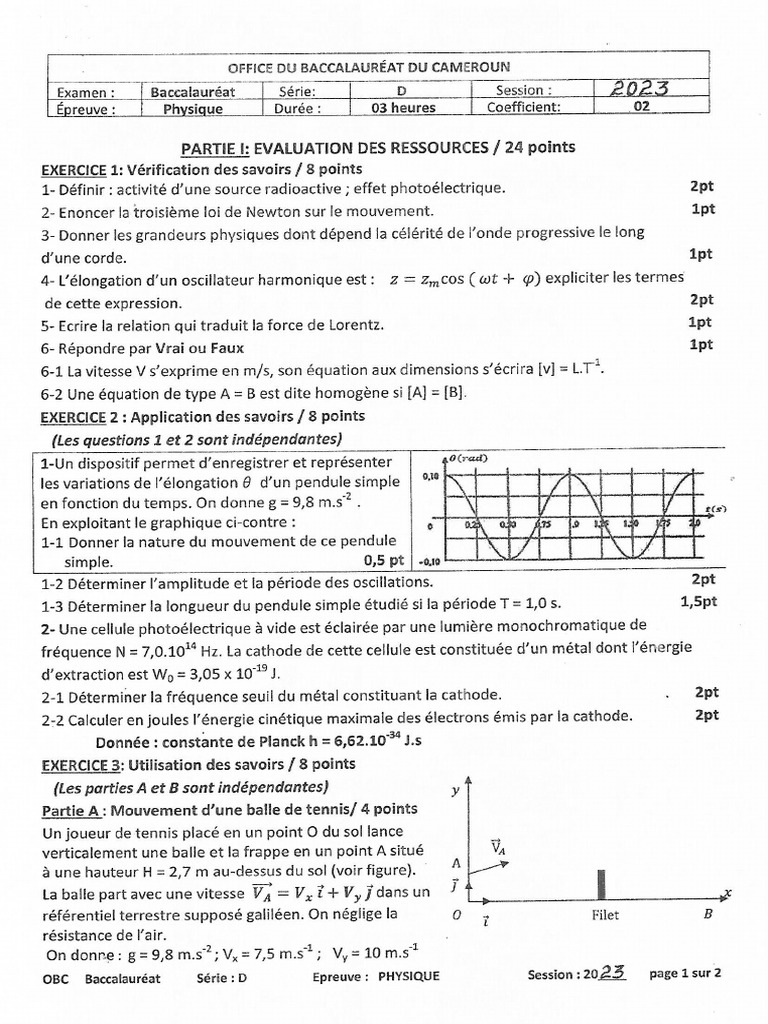 Bac D 2023 Physique | PDF