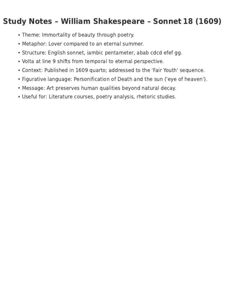 Shakespeare Sonnet 18 notesFromClass | PDF