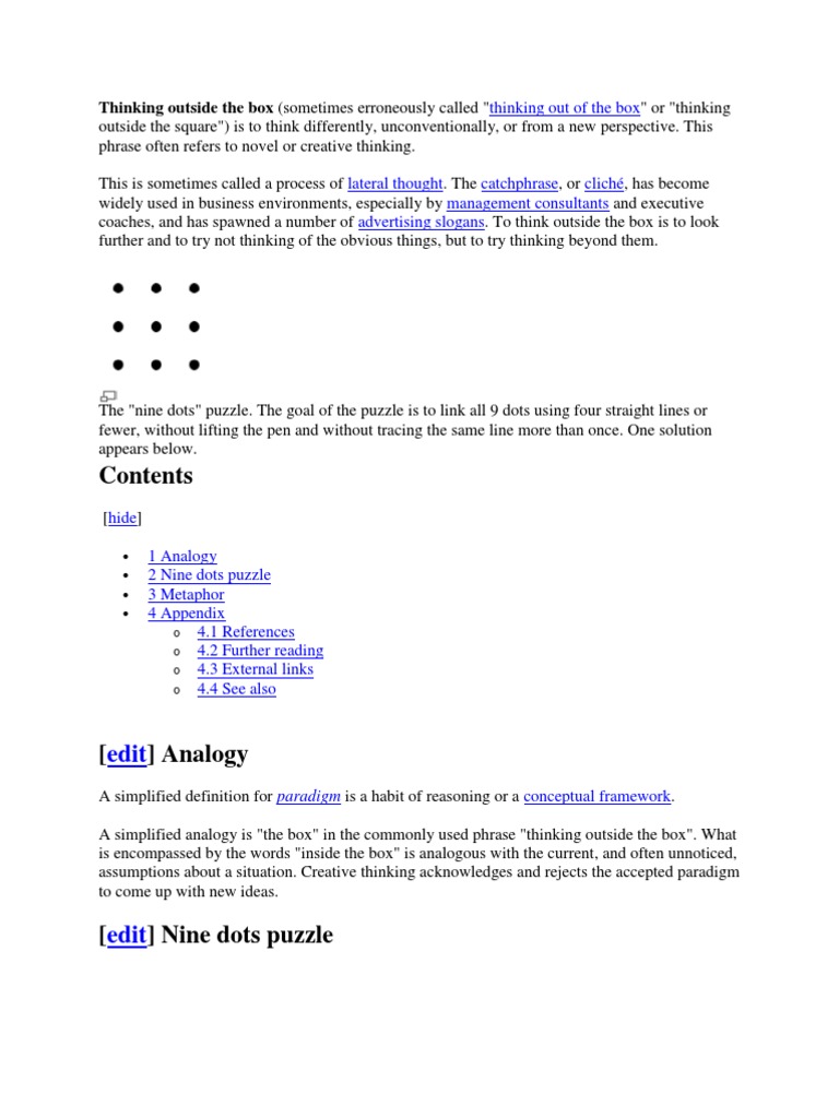 Thinking Outside The Box | PDF | Cognition | Cognitive Science