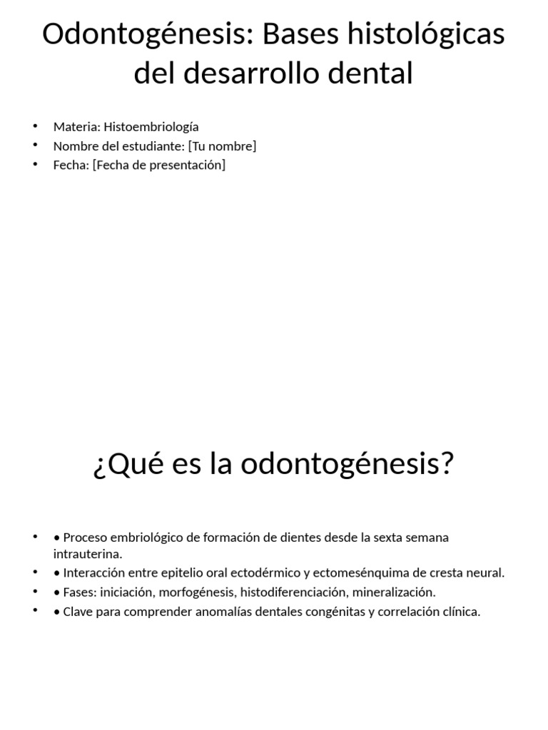 Odontogénesis Presentación | PDF | Epitelio | Biología