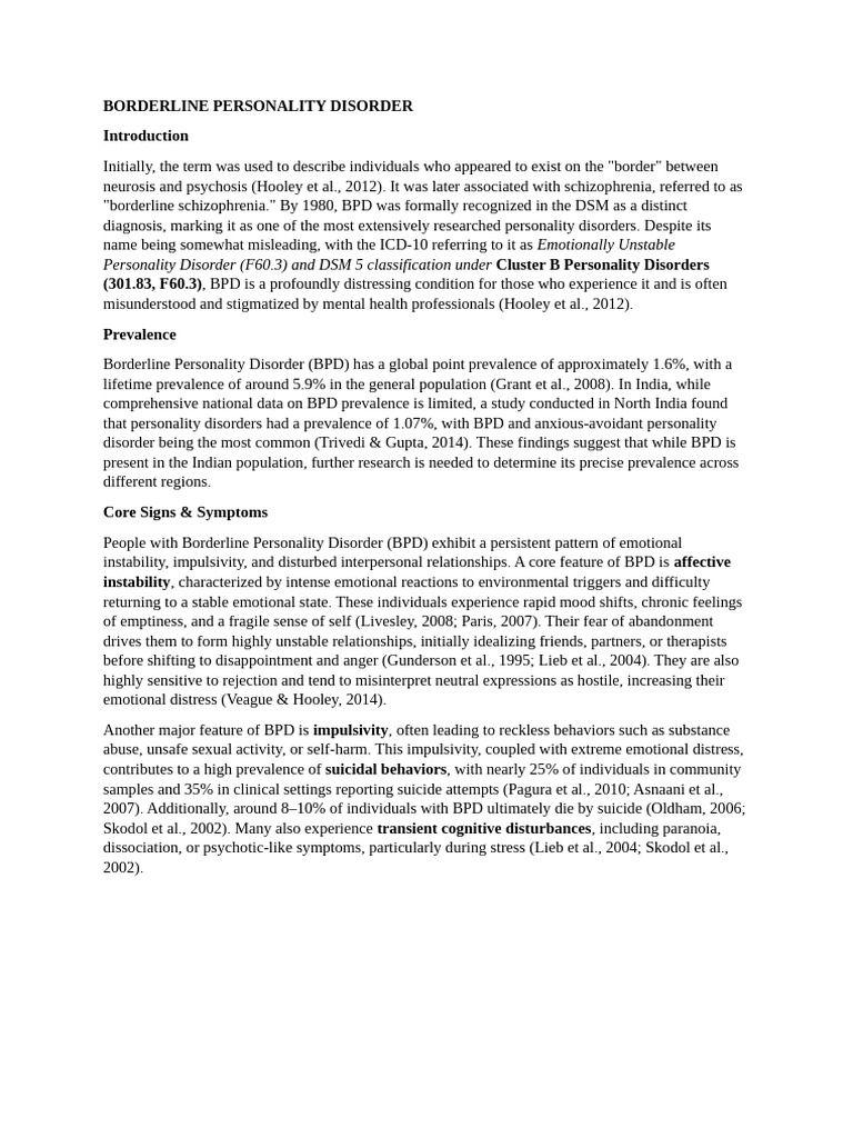 Borderline Personality Disorder | PDF | Borderline Personality Disorder | Personality Disorder