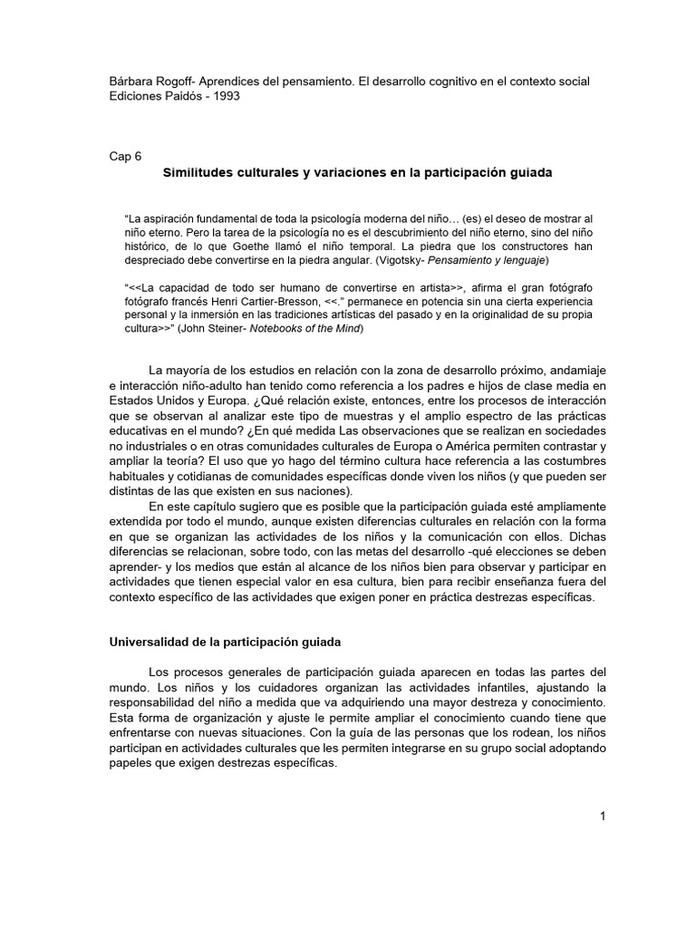 Rogoff Cap 6 Similitudes Culturales y Variaciones | PDF | Aprendizaje ...