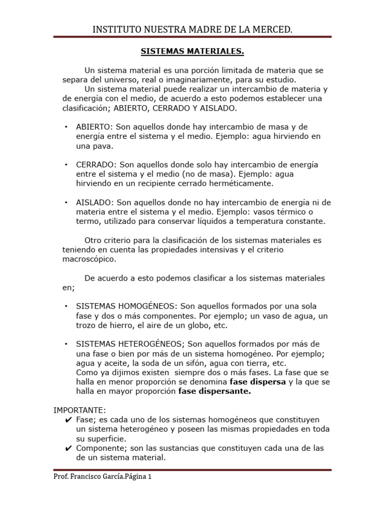 Sistemas Materiales | PDF | Mezcla | Sustancias químicas