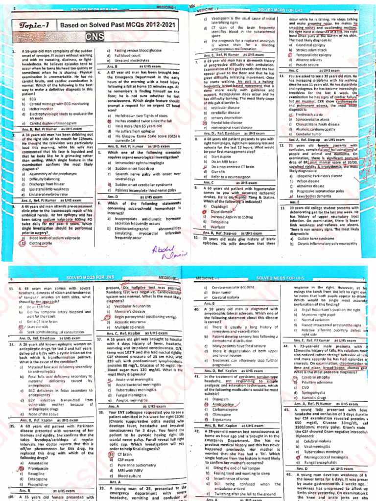 Medicine 1 Past Mcqs | PDF