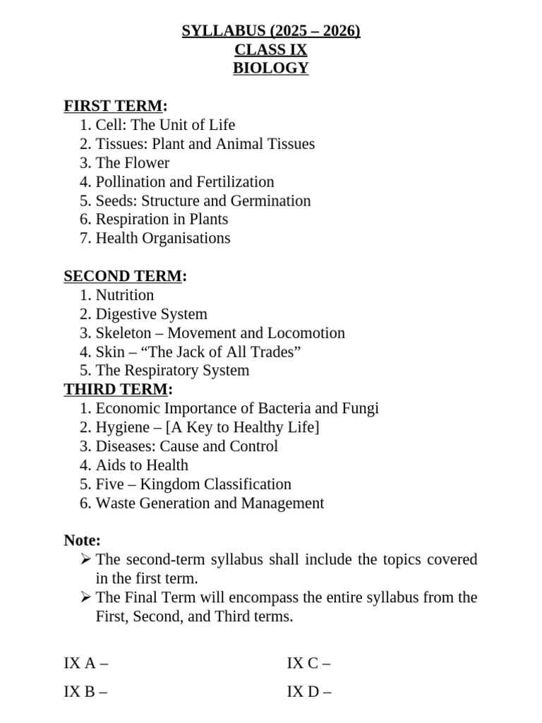 Ix - Biology Syllabus | PDF