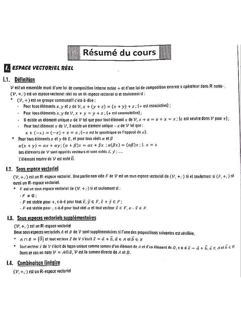 Cours Espaces Vectoriels, Applications Linéaires Et Matrices | PDF