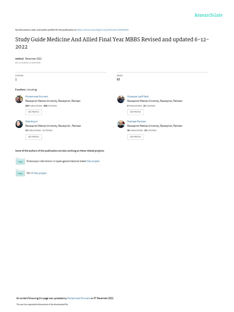 Study Guide Medicine and Allied Final Year MBBS Revised and Updated 6-12-2022 | PDF | Headache ...