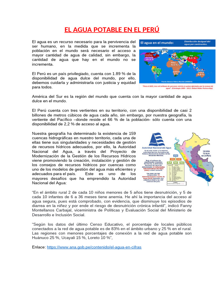 Agua Potable y Contaminación en Perú | PDF | Agua | Diarrea