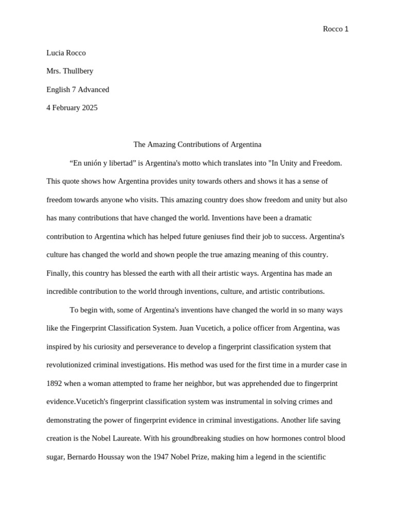 Lucia Rocco - Research Paper Rough Draft | PDF | Argentina | Buenos Aires