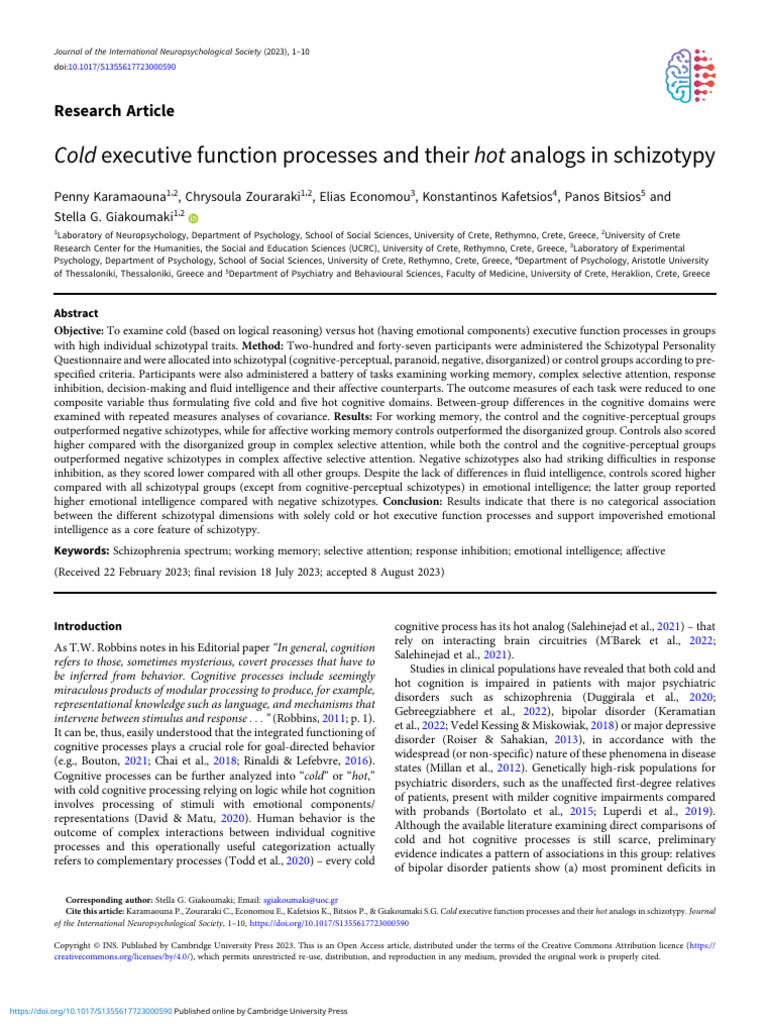 Cold Executive Function Processes and Their Hot An | PDF ...