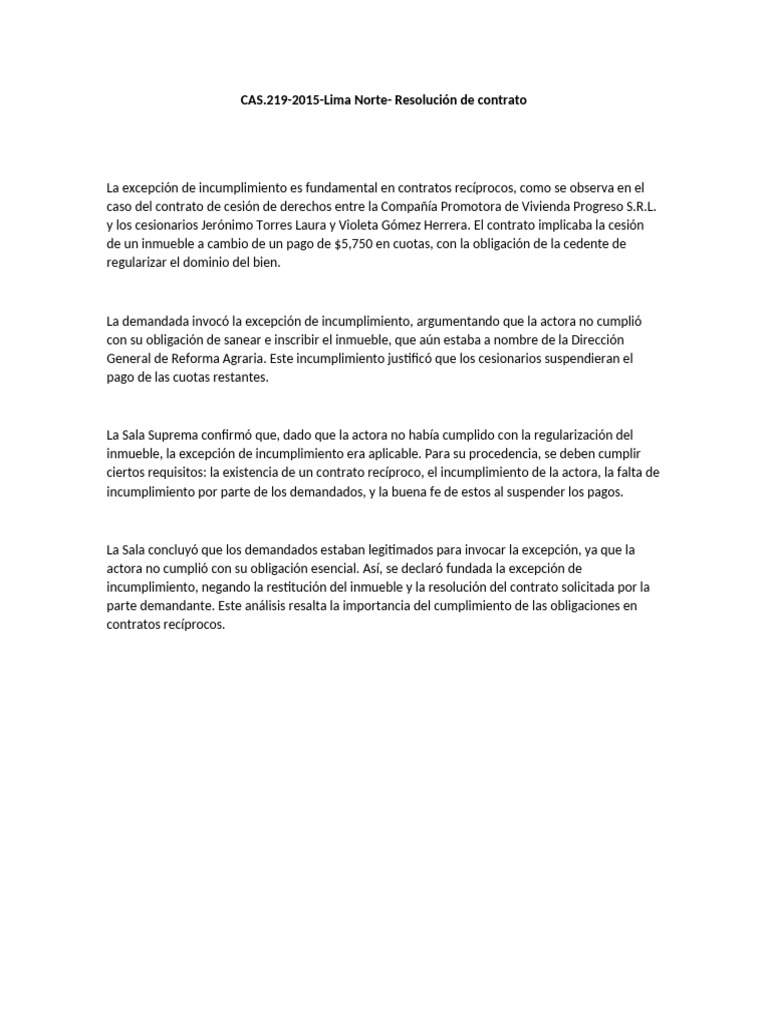 Ejemplo de Excepcion de Incumplimiento T1 - Proc Civil | PDF