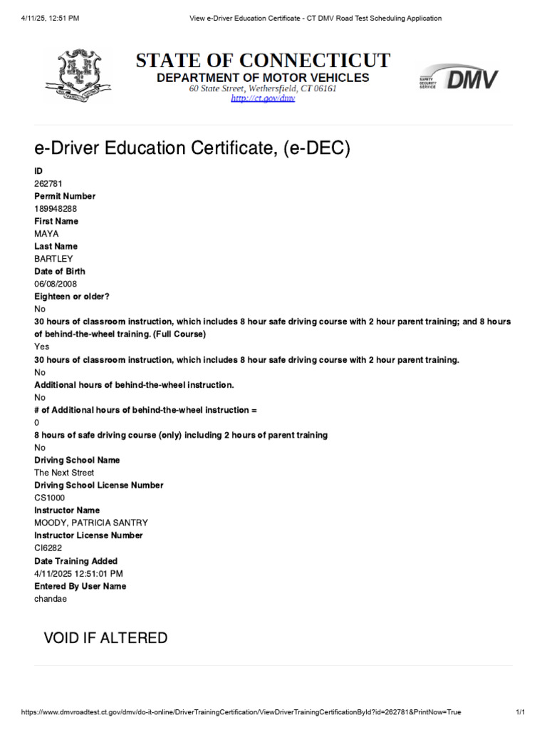 E-Driver Education Certificate, (e-DEC) : Void If Altered | PDF