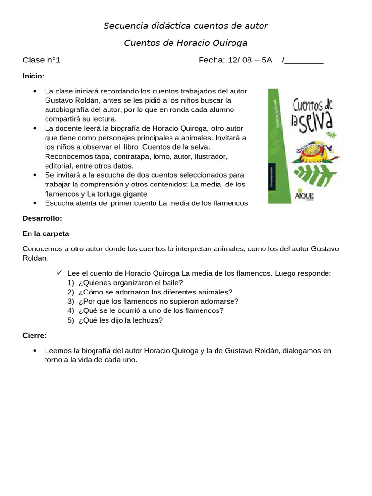 Cuentos de Horacio Quiroga en Clase | PDF | Asunto (gramática)
