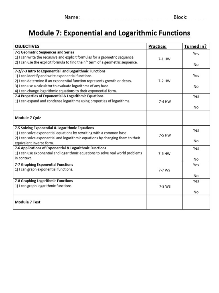 Module 7-8 Notes (Filled Out) | PDF | Logarithm | Exponential Function
