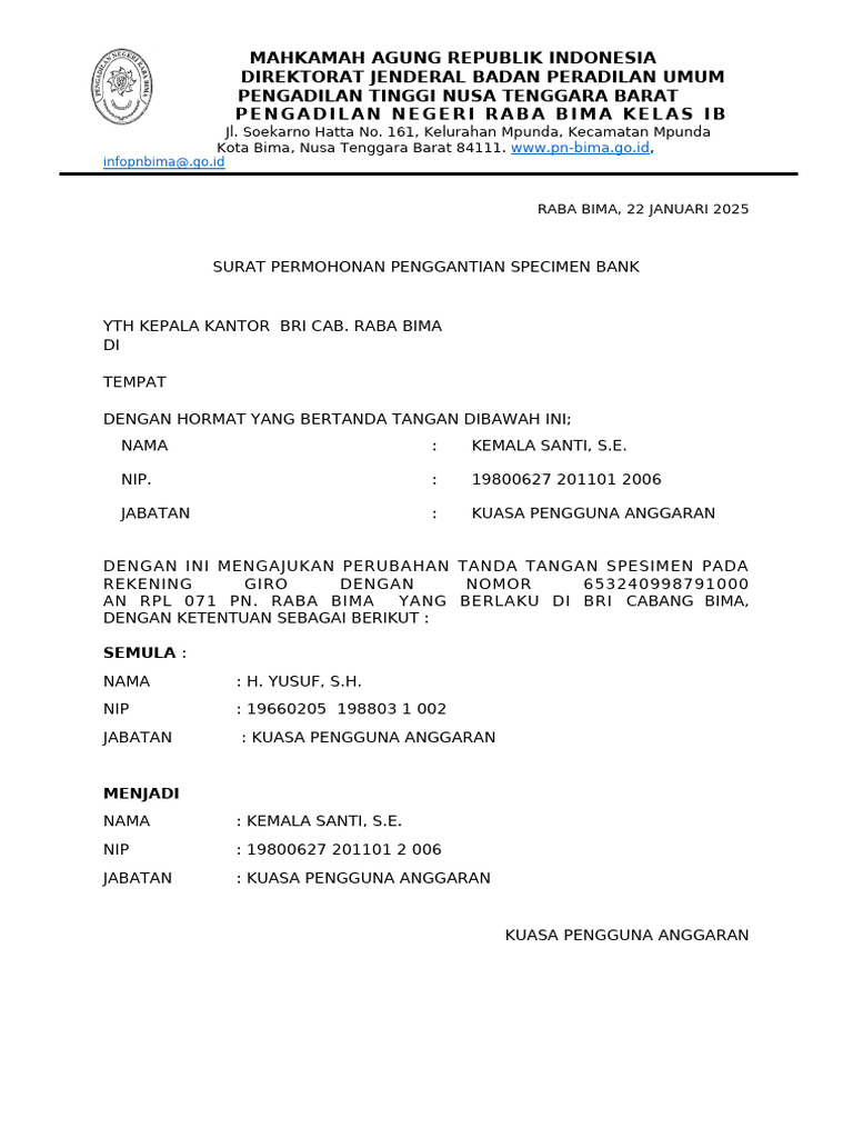 Permohonan Ganti Specimen | PDF