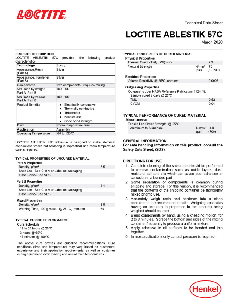 LOCTITE ABLESTIK 57C Technical Data | PDF | Legal Liability | Adhesive