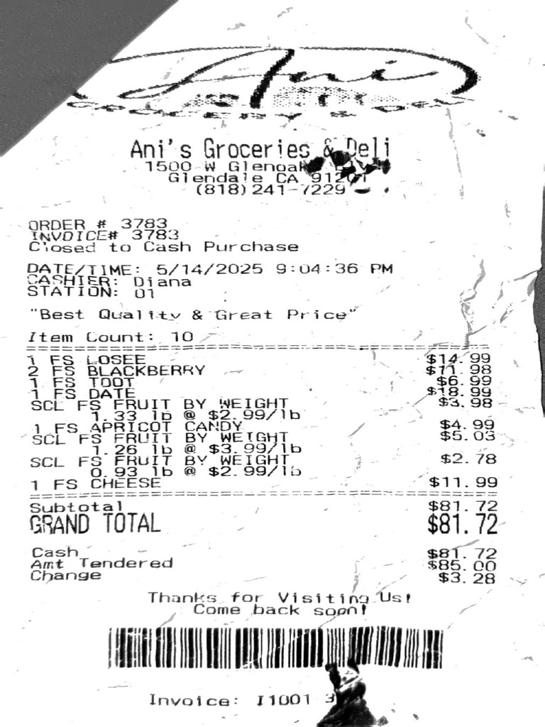 Grocery Receipt | PDF