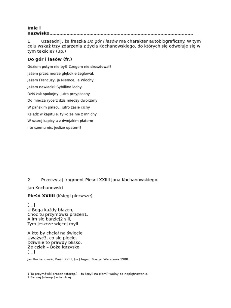 Kochanowski Poprawa | PDF