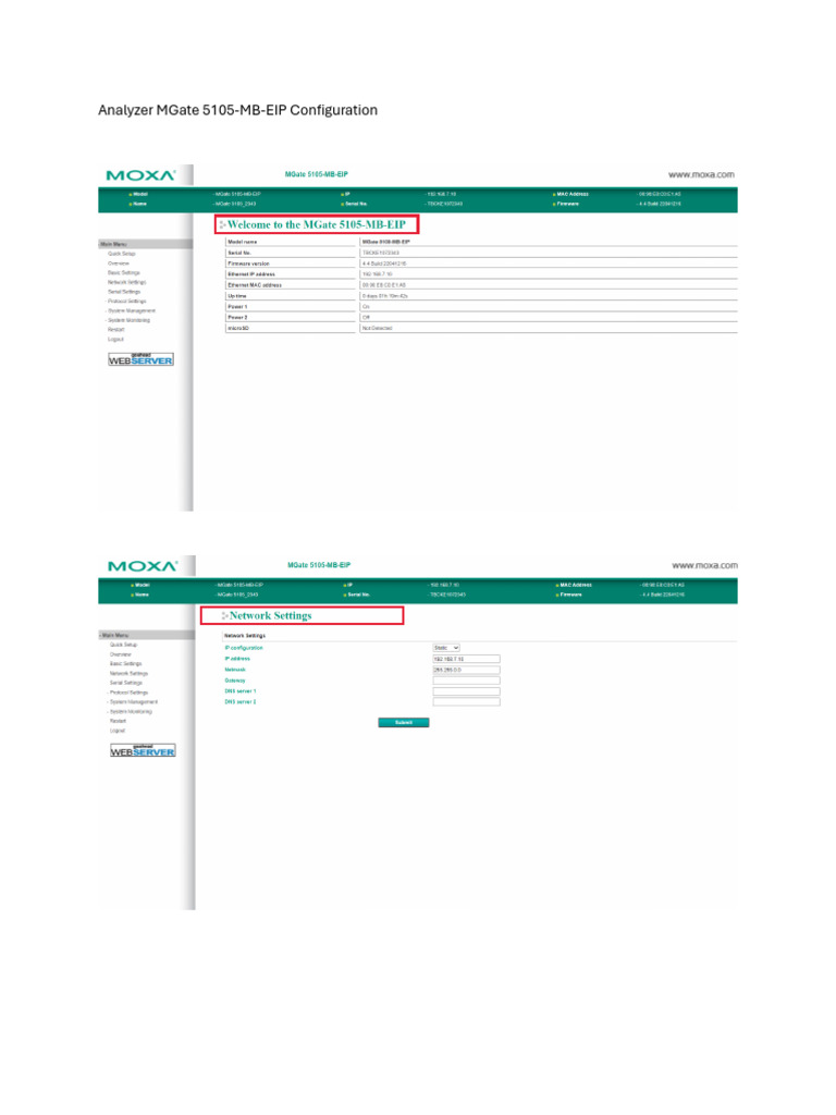 Analyzer MGate 5105-MB-EIP Configuration | PDF