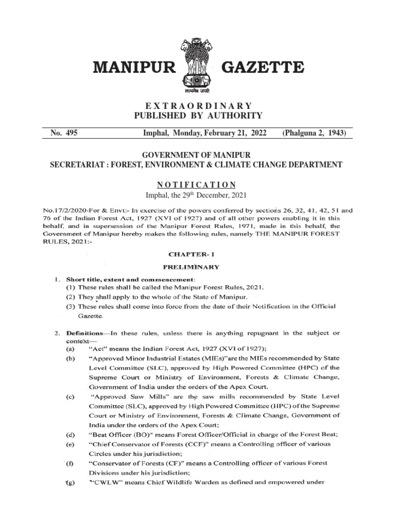 Manipur Forest Department Notification | PDF