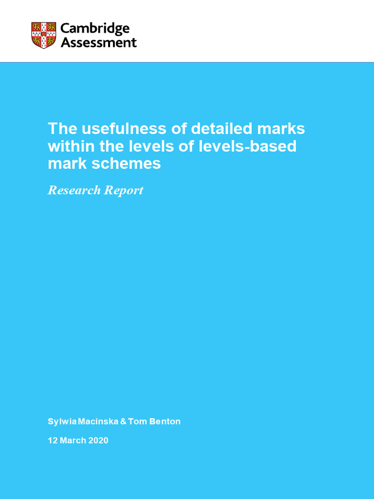 The Usefulness of Detailed Marks Within The Levels of Levels Based Mark Schemes | PDF | Spearman ...