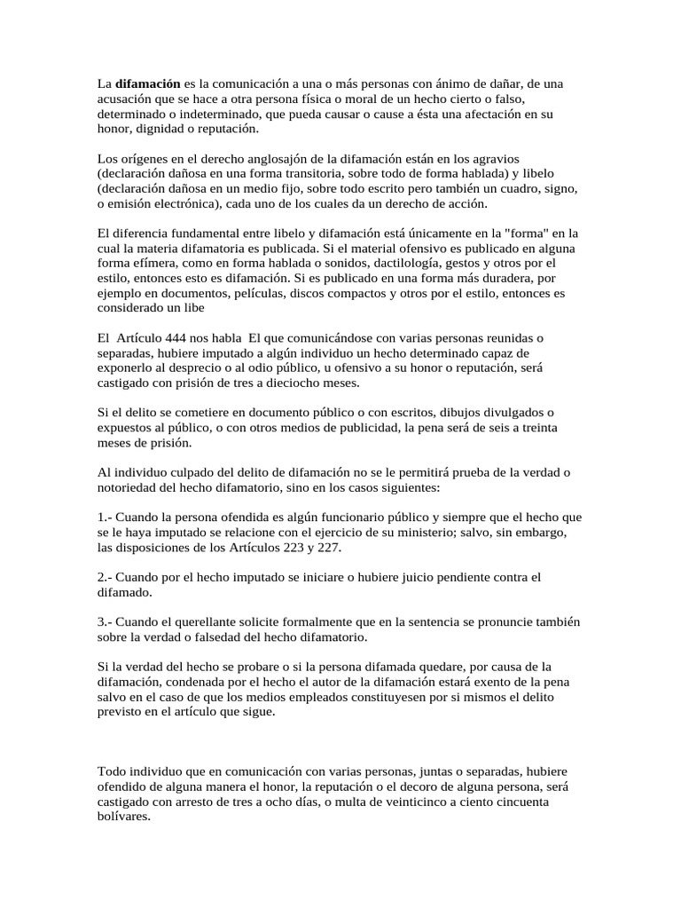 Difamación e Injuria: Conceptos y Penalidades | PDF | Difamación | Justicia