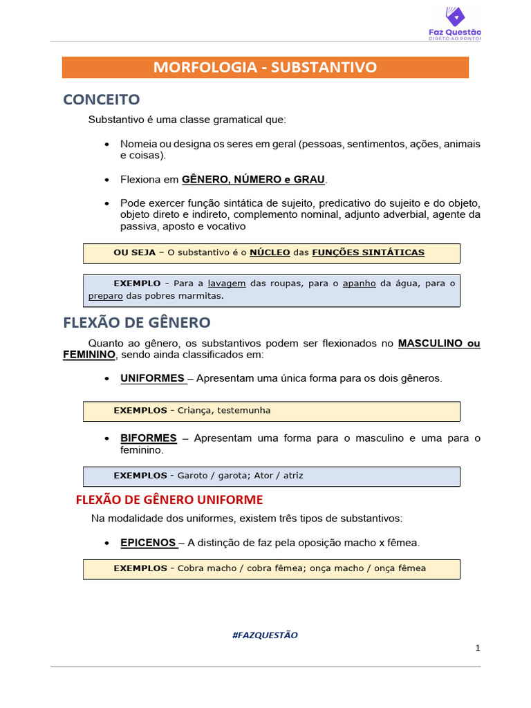 PORTUGUÊS - MORFOLOGIA - SUBSTANTIVOS | PDF | Substantivo | Mecânica da linguagem