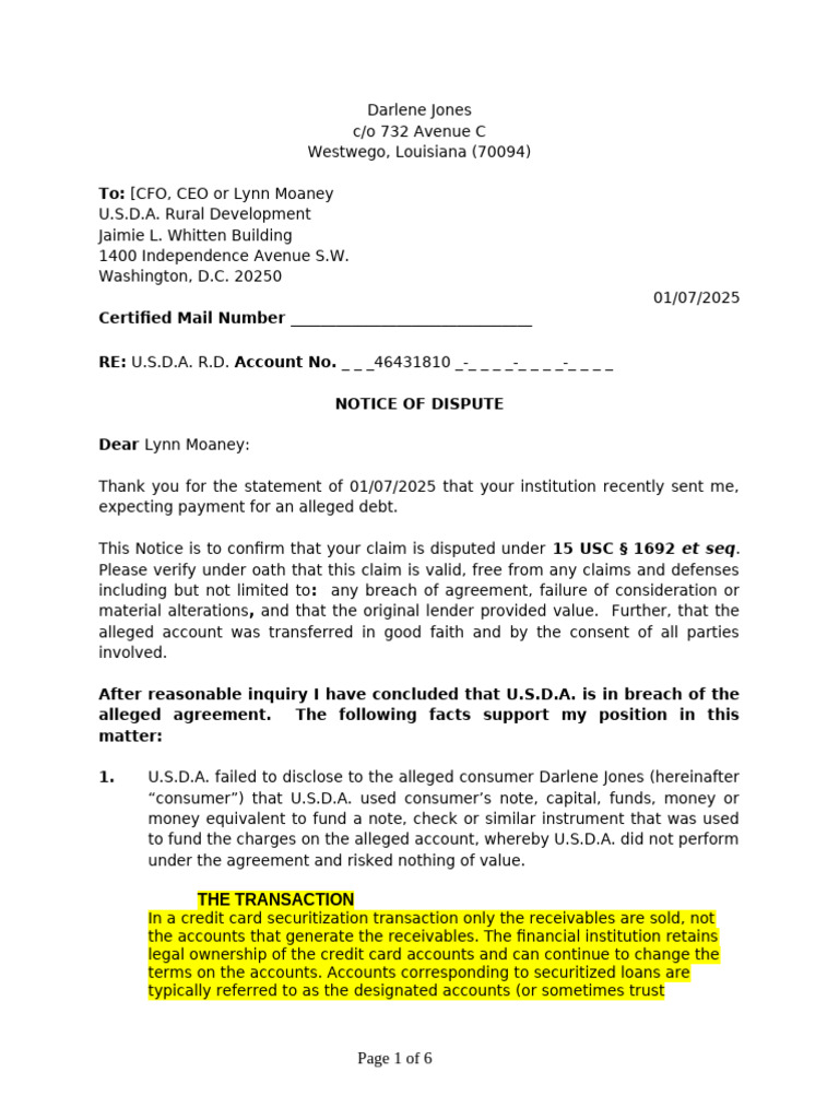 B Letter 1 1st Dispute Letter To Pretend Lender | PDF | Credit Bureau ...