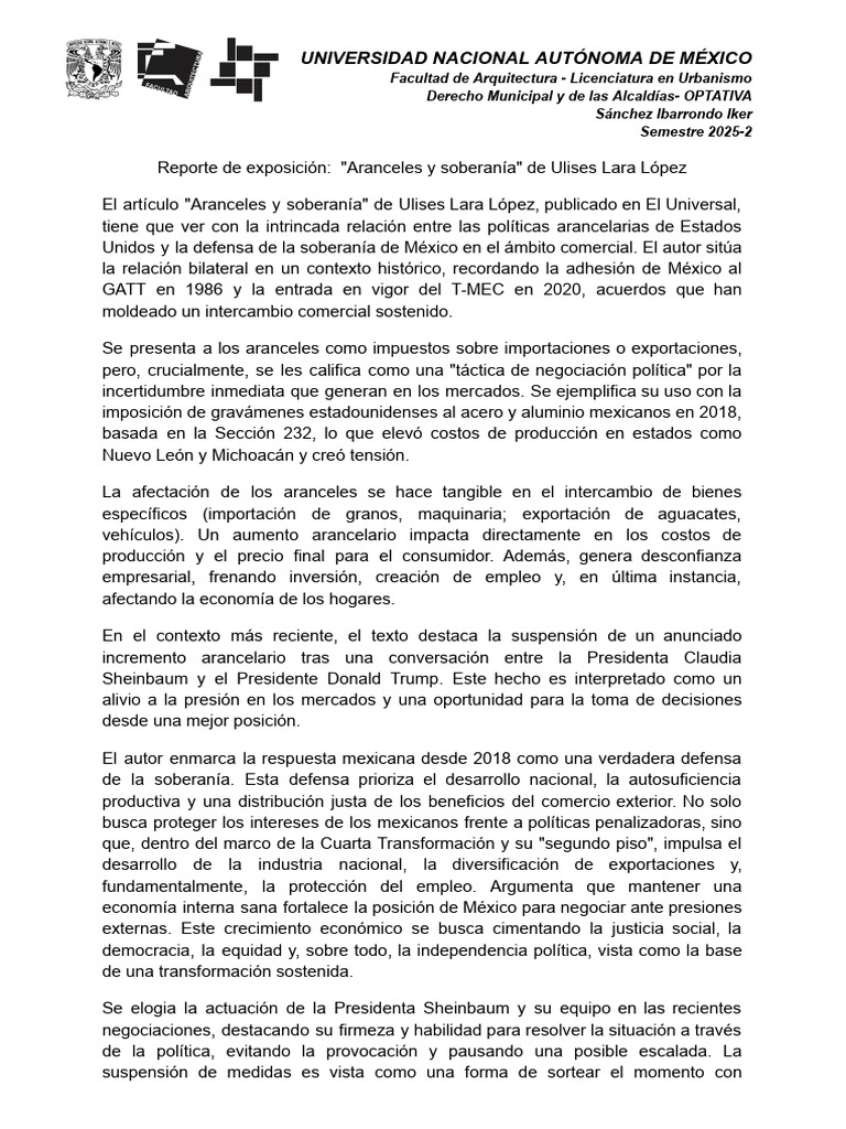 Sánchez Iker Reporte Lectura | PDF | Arancel | México