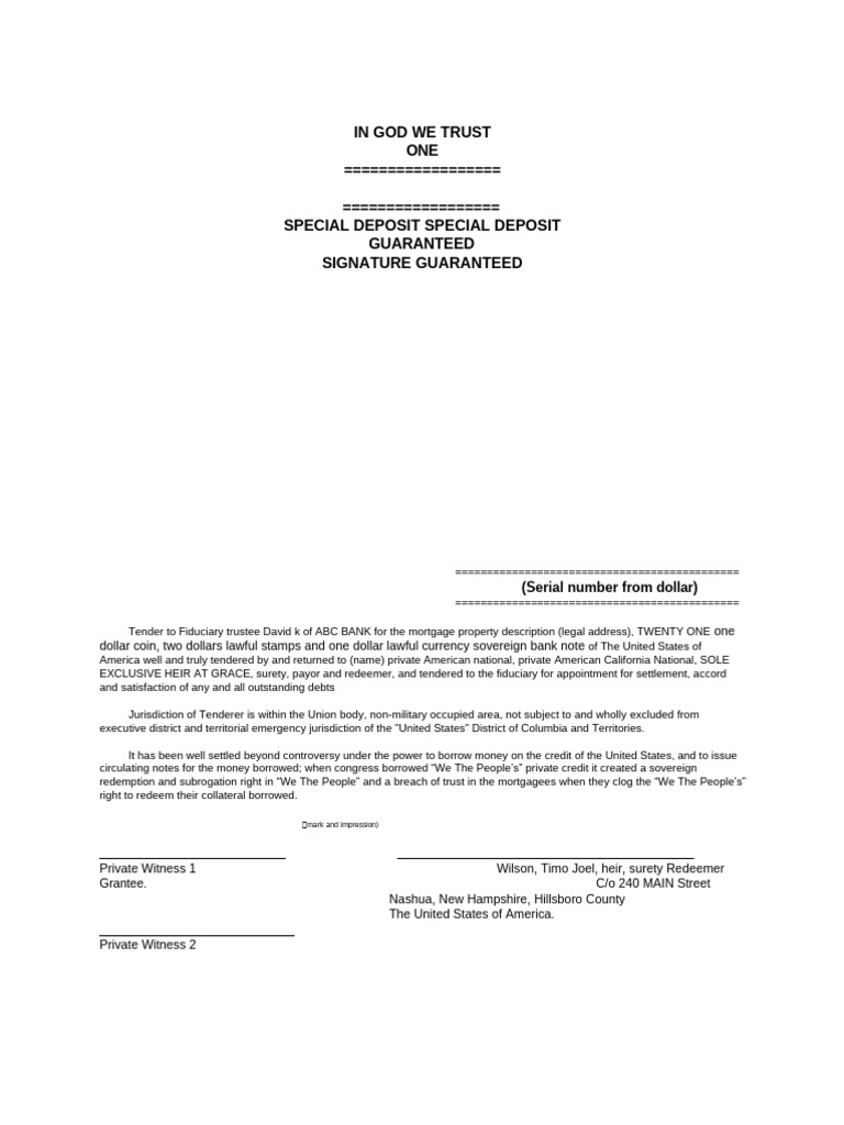 Private Tender and Redemption Notice | PDF | Mortgage Law | Equity (Law)