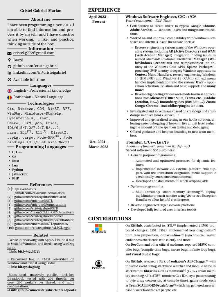 Cristei Gabriel Marian CV-10 | PDF | Microsoft Windows | Computing