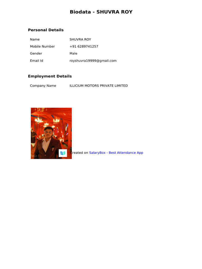 Biodata - SHUVRA ROY: Personal Details | PDF