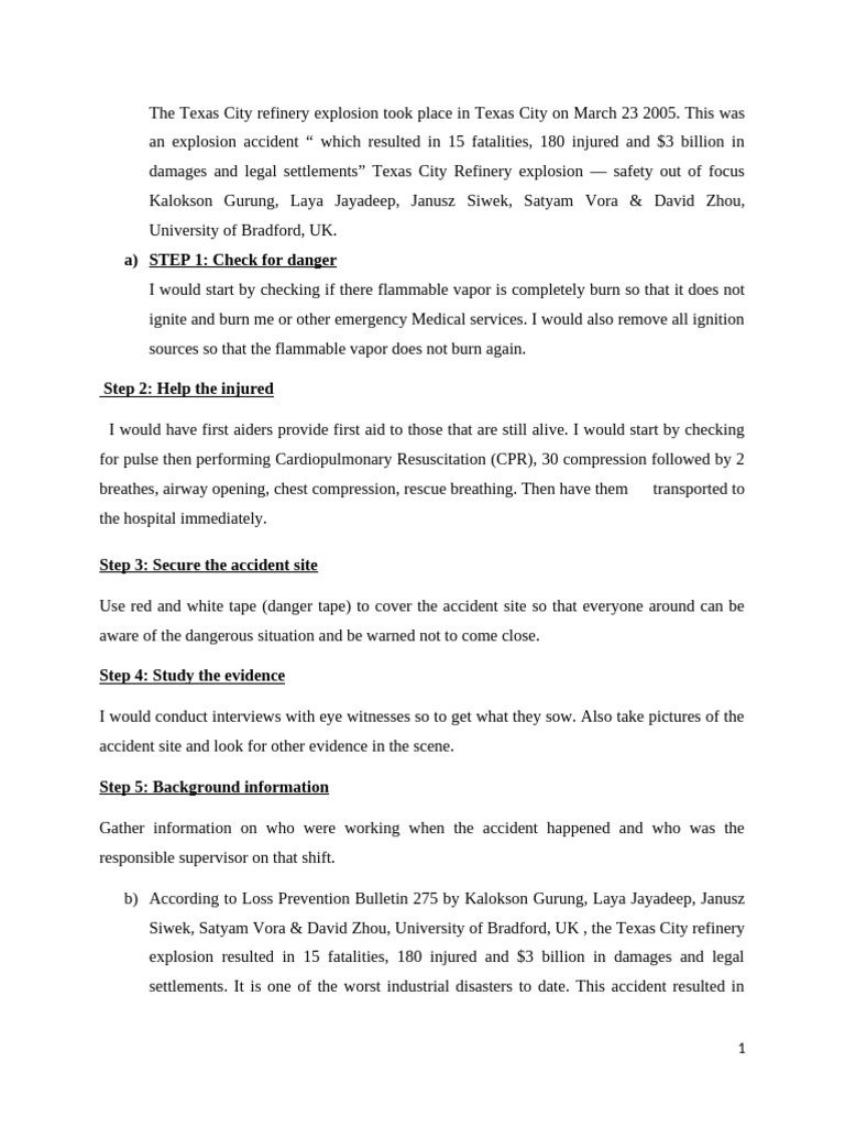 Texas City Refinery Explosion Analysis | PDF | First Aid | Safety