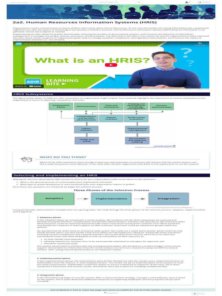 2a2. Human Resources Information Systems (HRIS) | PDF | Human Resource Management | Business