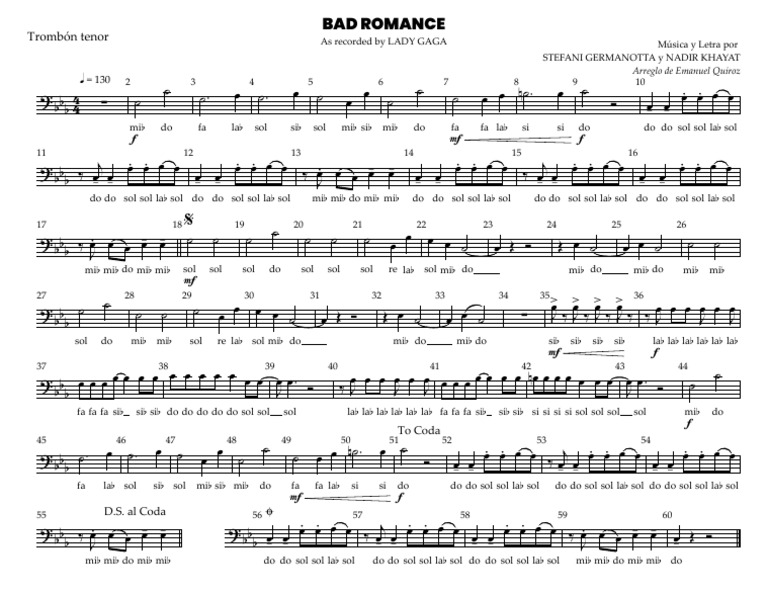 Bad Romance (Cifrada) - Trombón Tenor | PDF