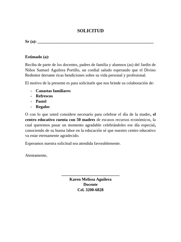 Solicitud Dia de La Madre Profe Karen | PDF